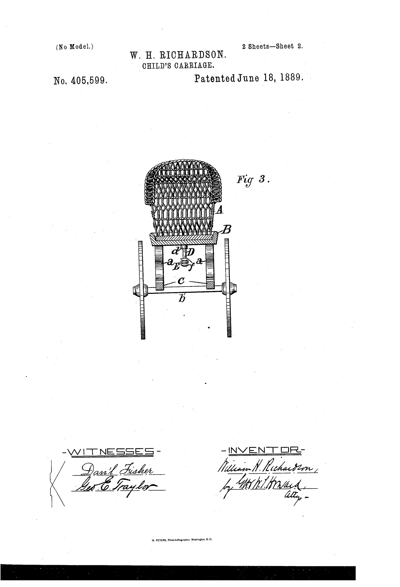 Child’s carriage – William H. Richardson – 1889 – Patent: US405599A ...