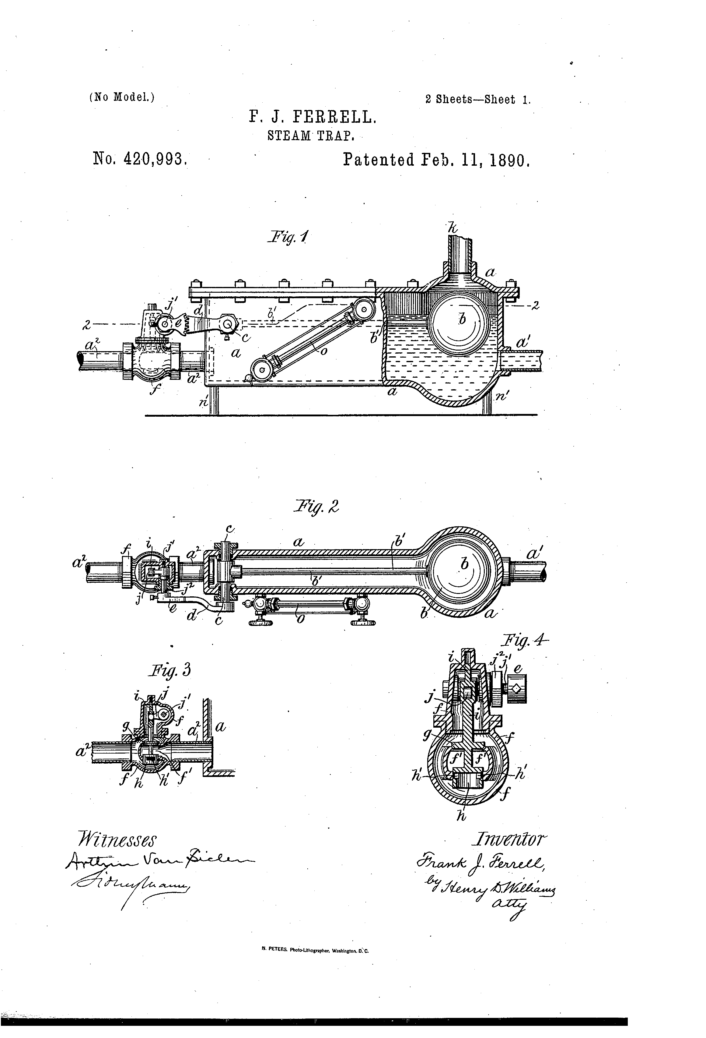 Steam trap – Frank J. Ferrell – 1890 – Patent: US420993A – My 2 cents