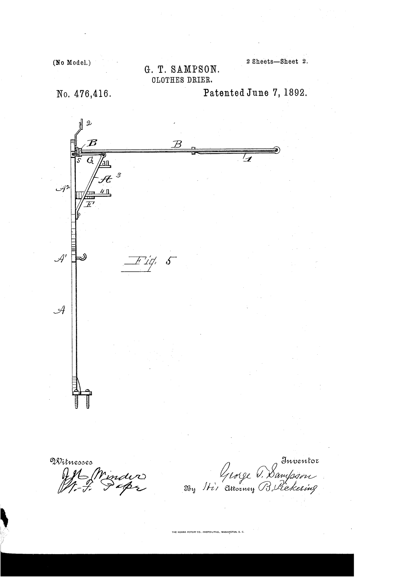 Clothes drier – George T. Sampson – 1892 – Patent: US476416A – My 2 cents