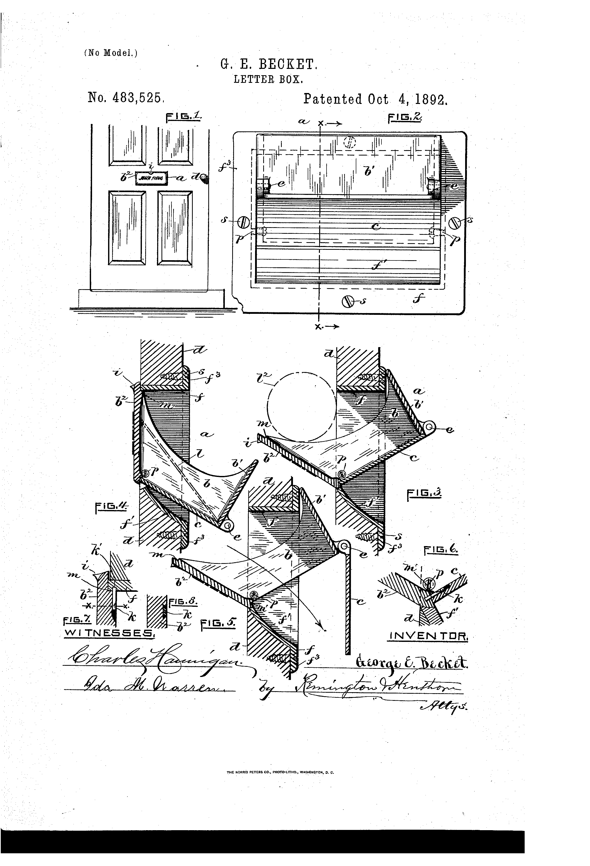 Letter Box – George E. Becket – 1892 – Patent: US483525A – My 2 cents