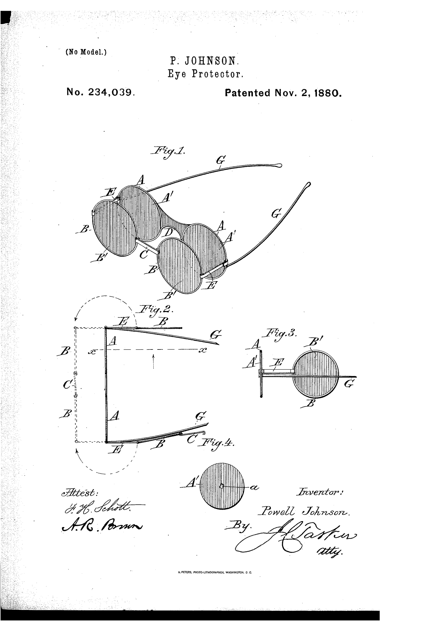 Eye Protector – Powell Johnson – 1880 – Patent: US234039A – My 2 cents