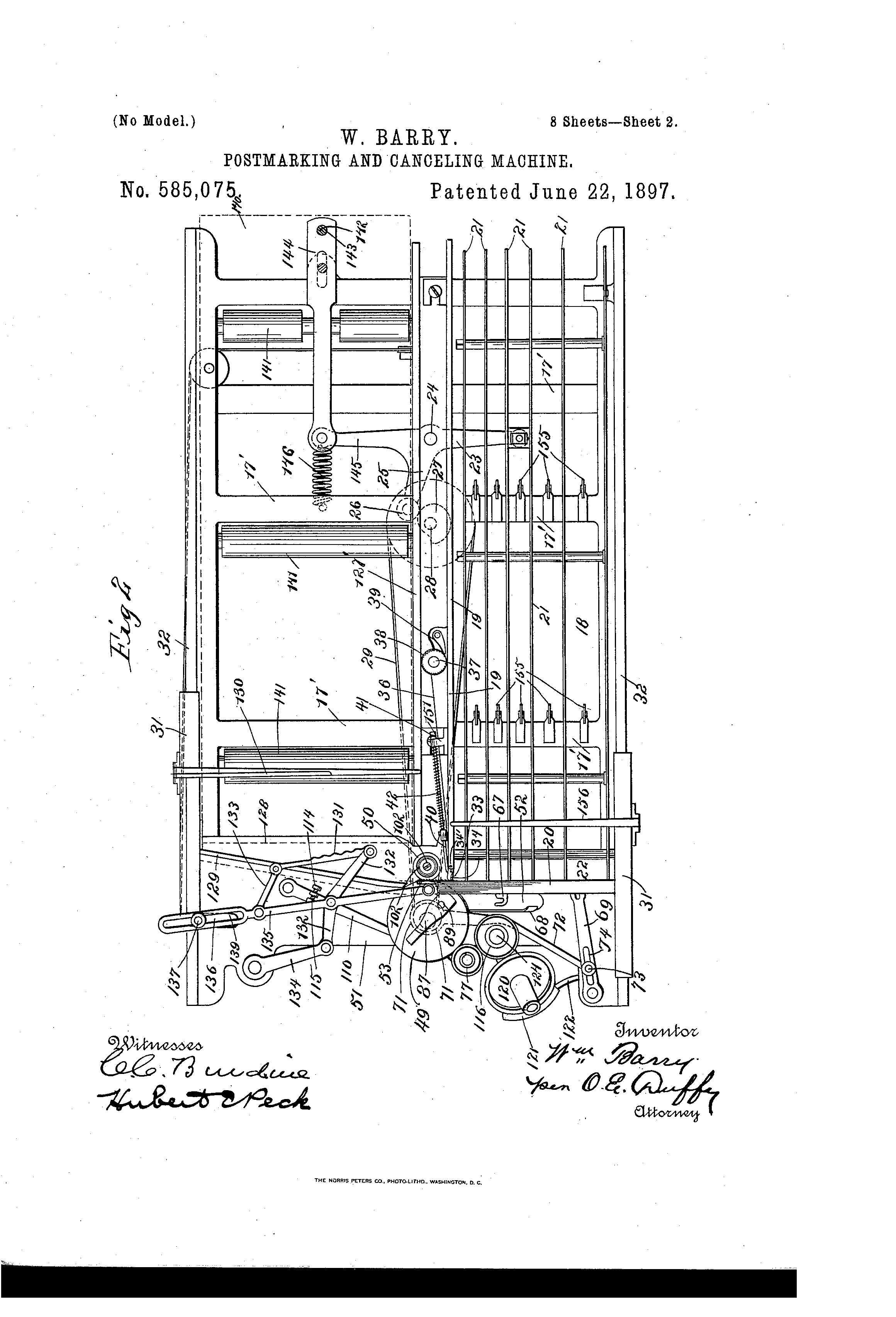 Postmarking and canceling machine – William Barry – 1897 – Patent ...