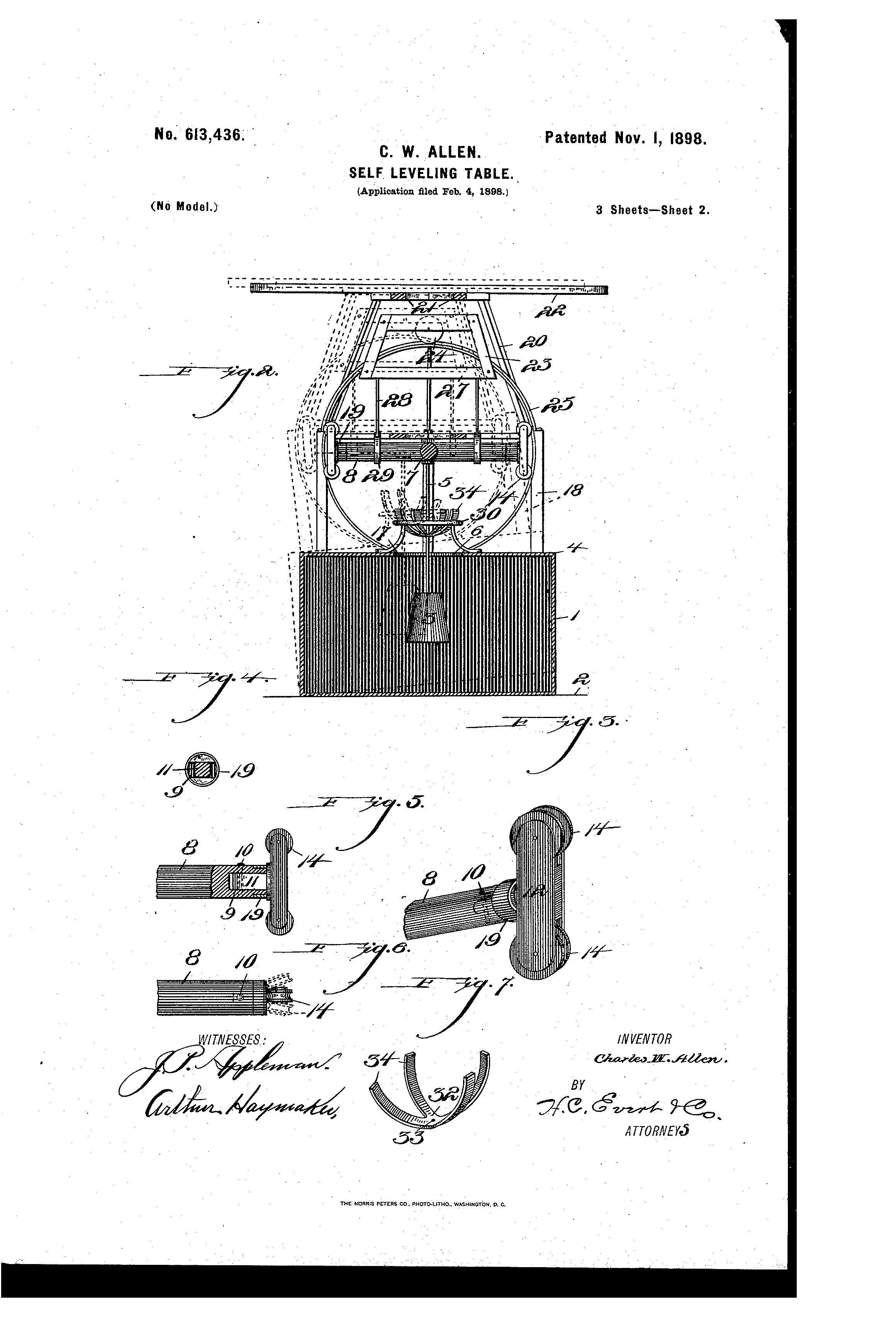 Self-Leveling Table – Charles William Allen – 1898 – Patent: US613436A ...
