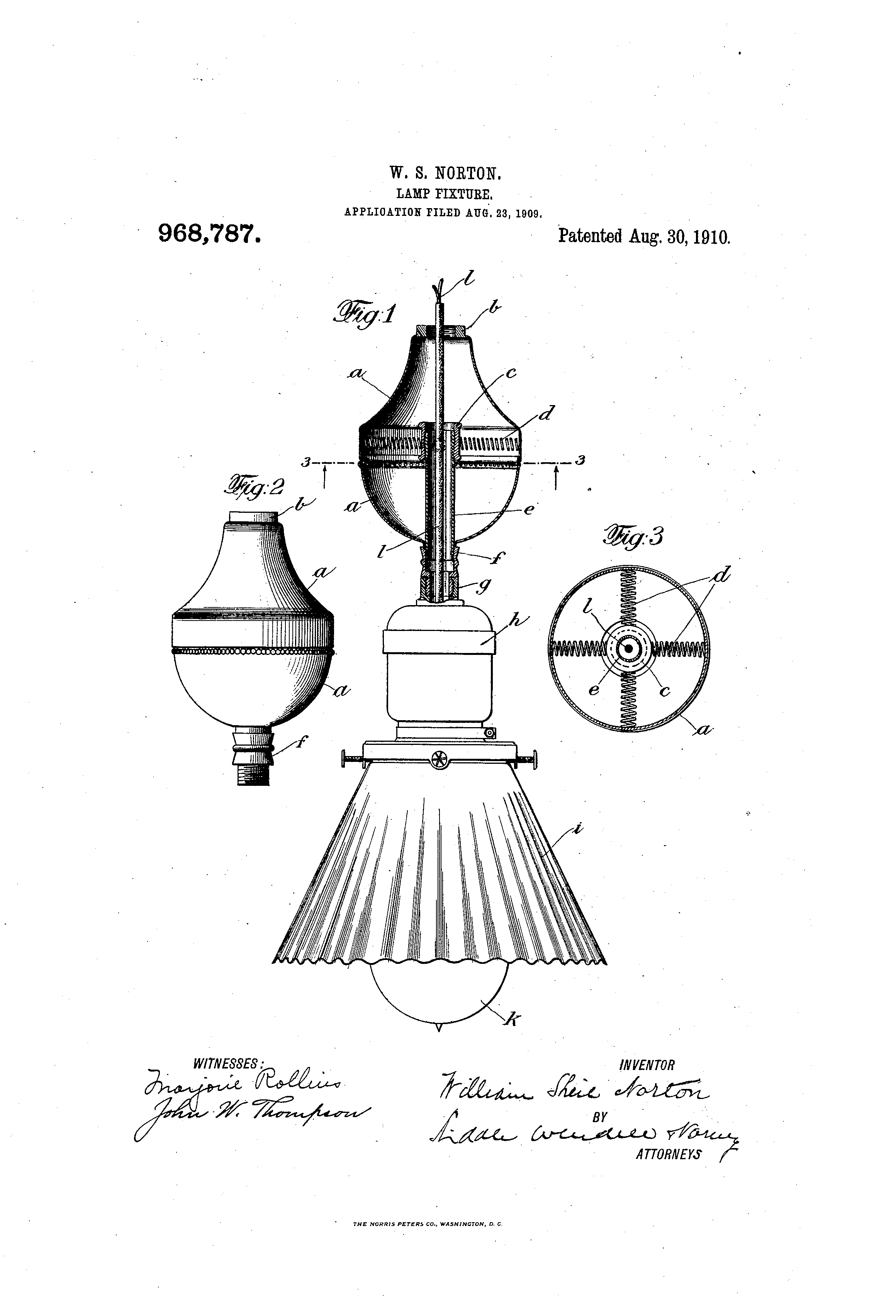Lamp fixture – Lewis Howard Latimer – 1910 – Patent: US968787A – My 2 cents