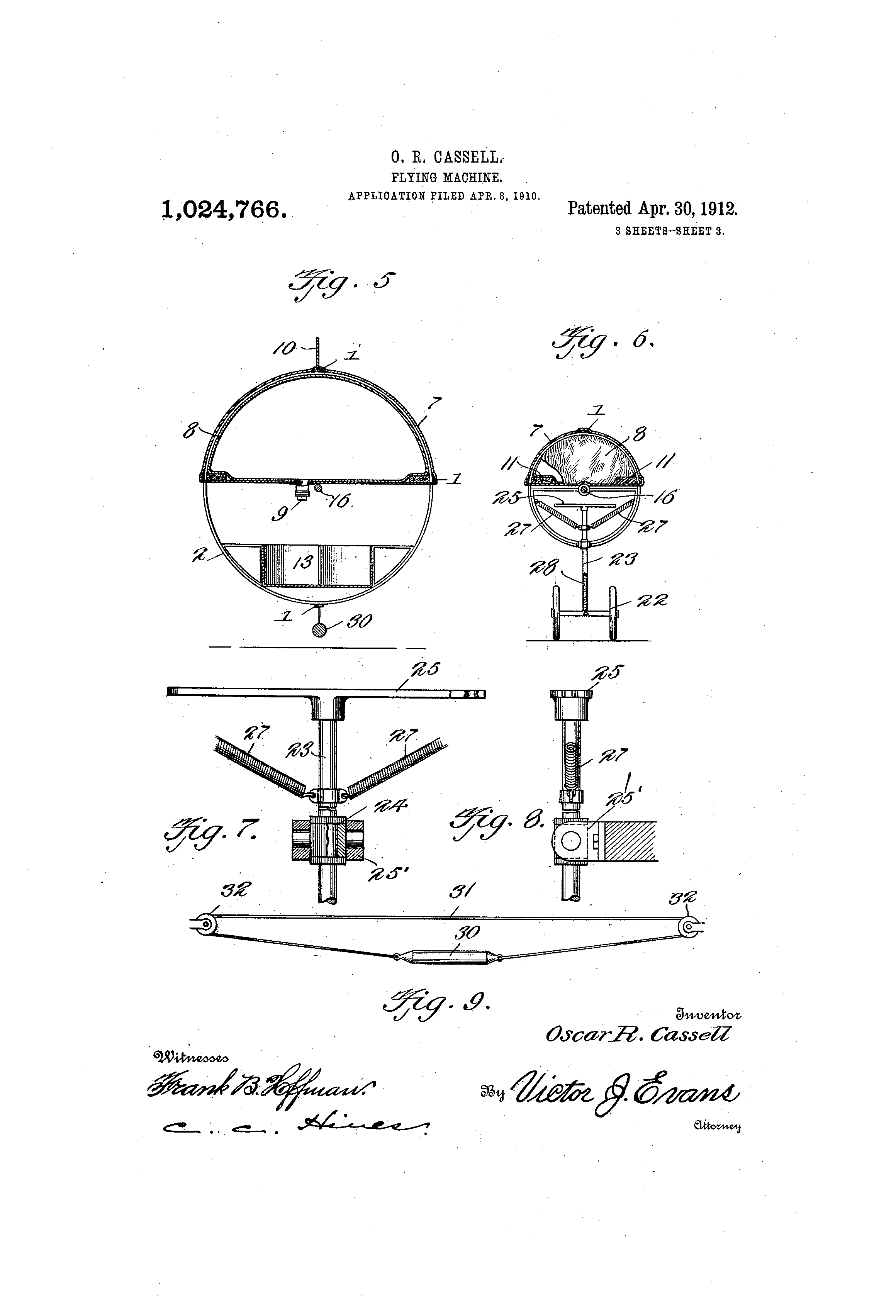 Flying Machines – Oscar Robert Cassell – 1912 – Patent: US1024766A – My ...