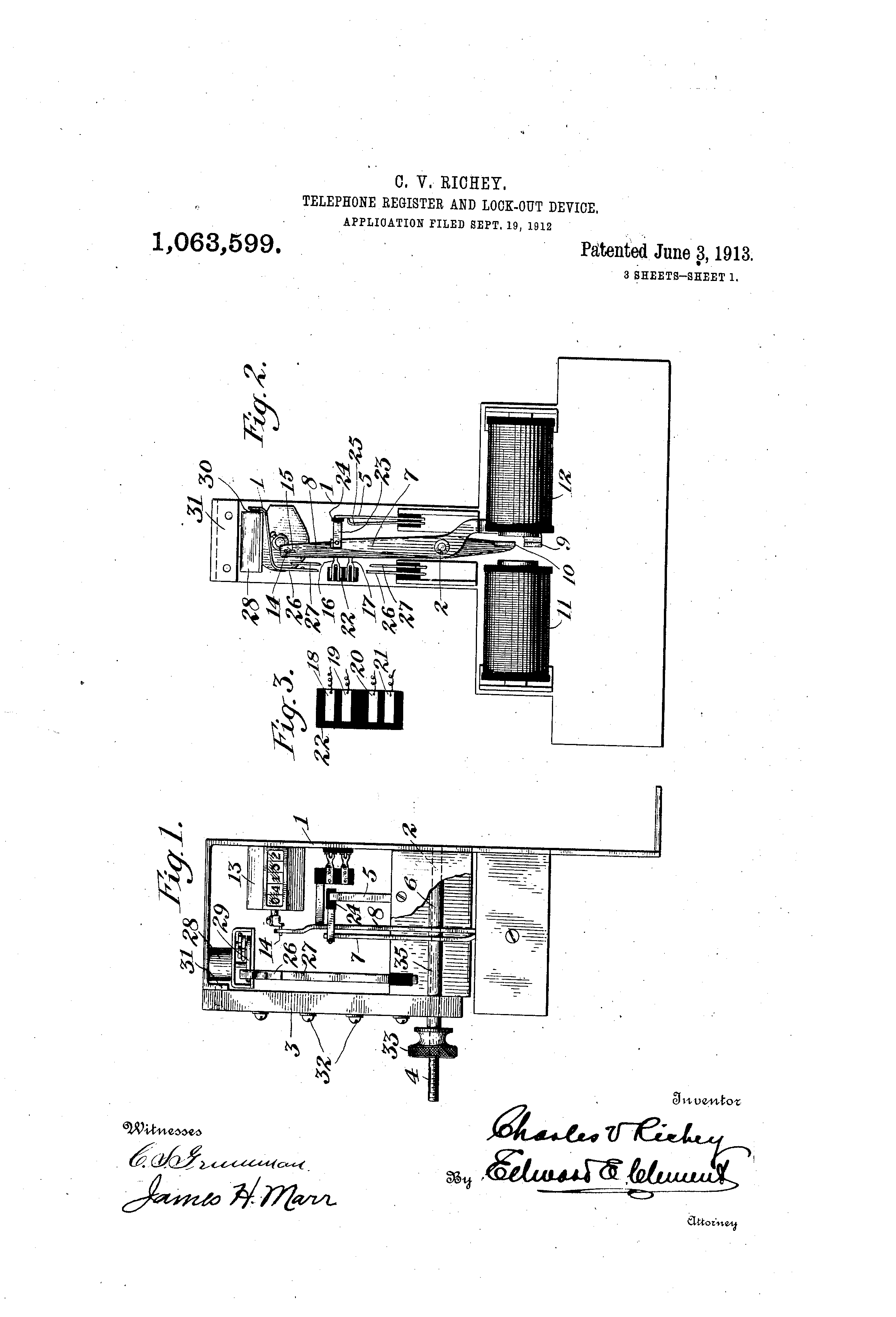 Telephone register and lock-out device – Charles V. Richey – 1913 ...
