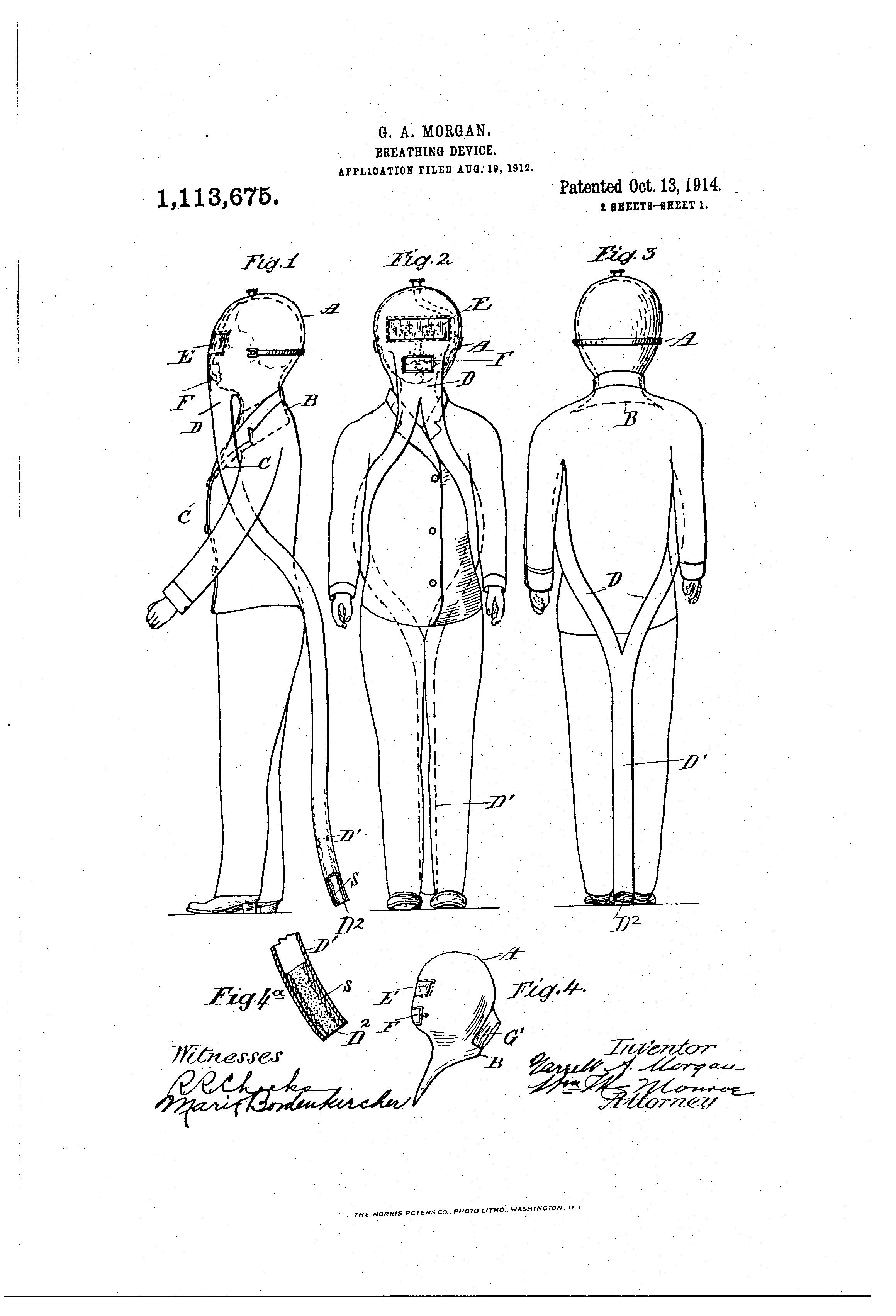 Gas mask – Garrett A. Morgan – 1914 – Patent: US1113675A – My 2 cents