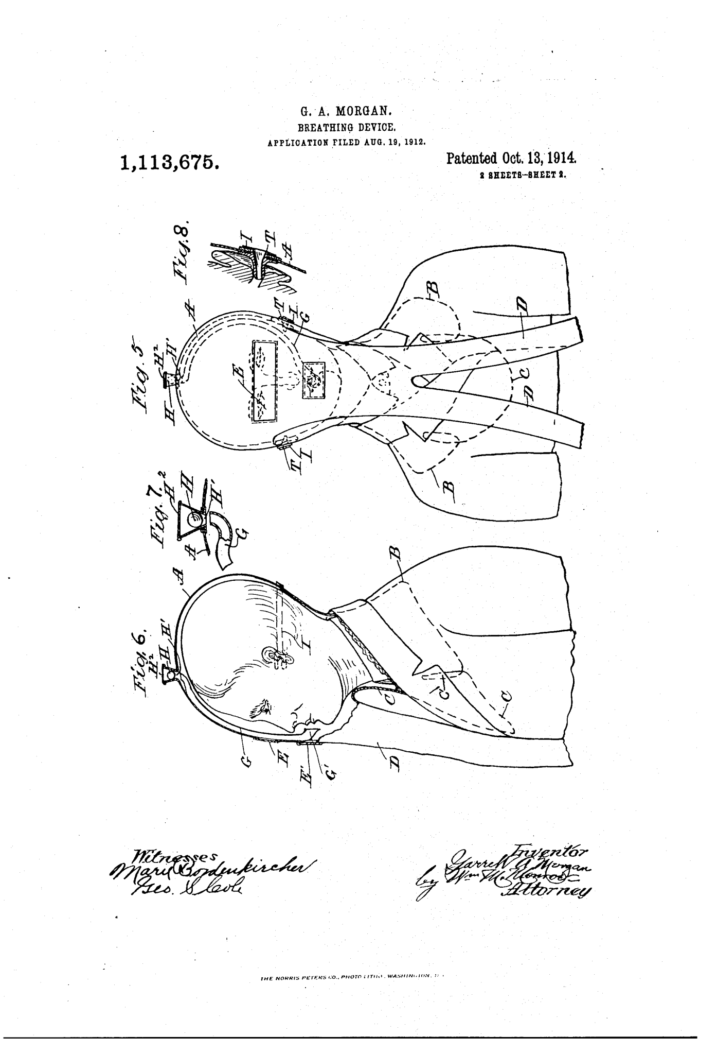 Gas mask – Garrett A. Morgan – 1914 – Patent: US1113675A – My 2 cents