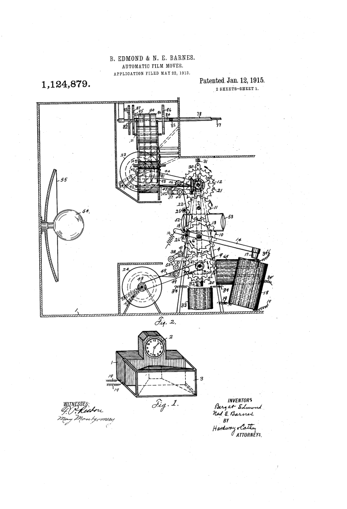 Automatic film mover – Berger Edmond and Ned E. Barnes – 1915 – Patent ...