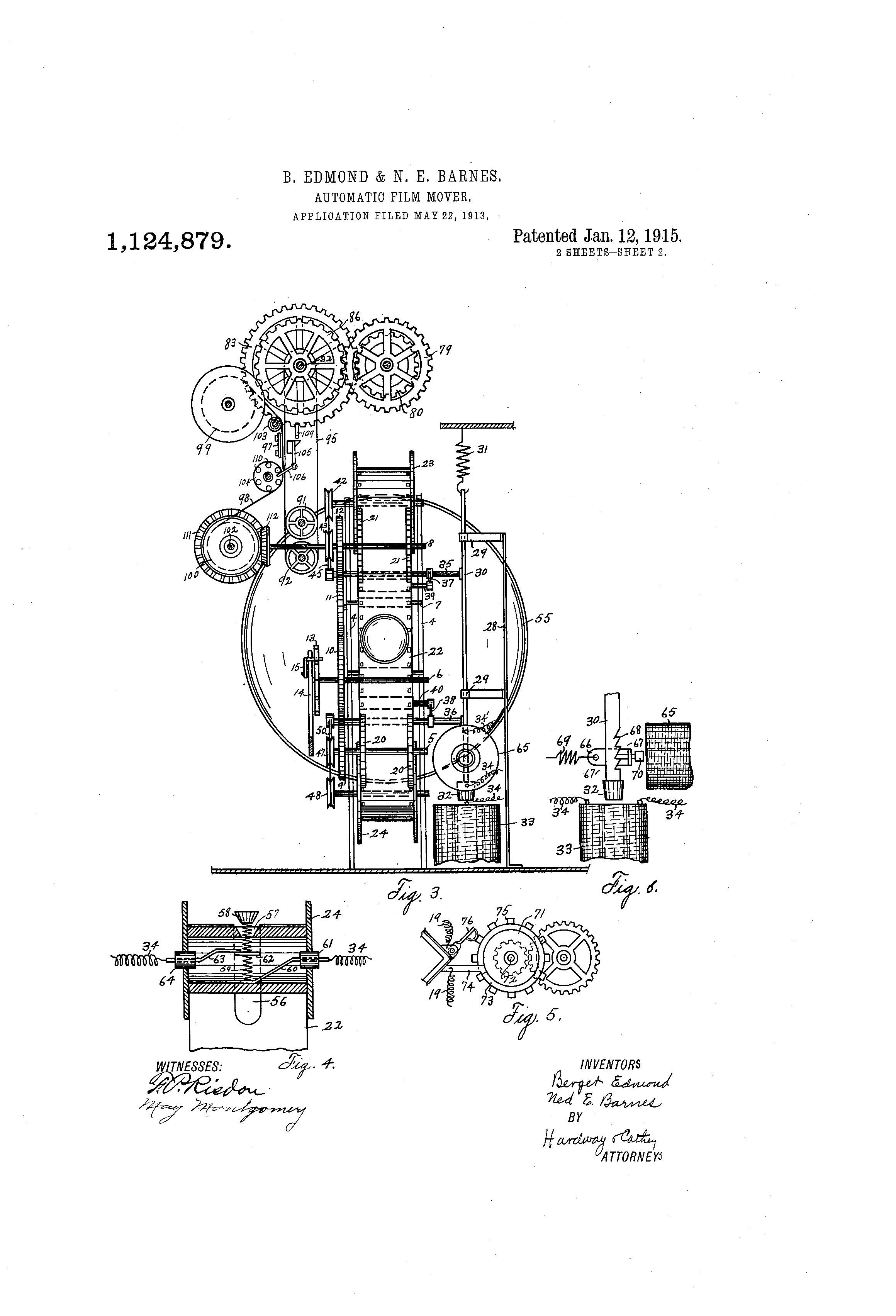 Automatic film mover – Berger Edmond and Ned E. Barnes – 1915 – Patent ...