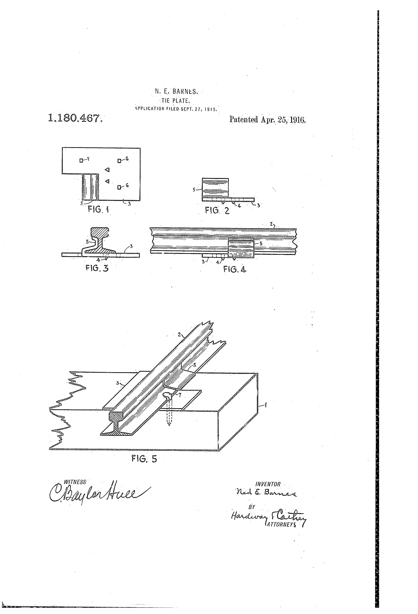 Tie Plate for Railroad – Ned E. Barnes – 1916 – Patent: US1180467A – My ...
