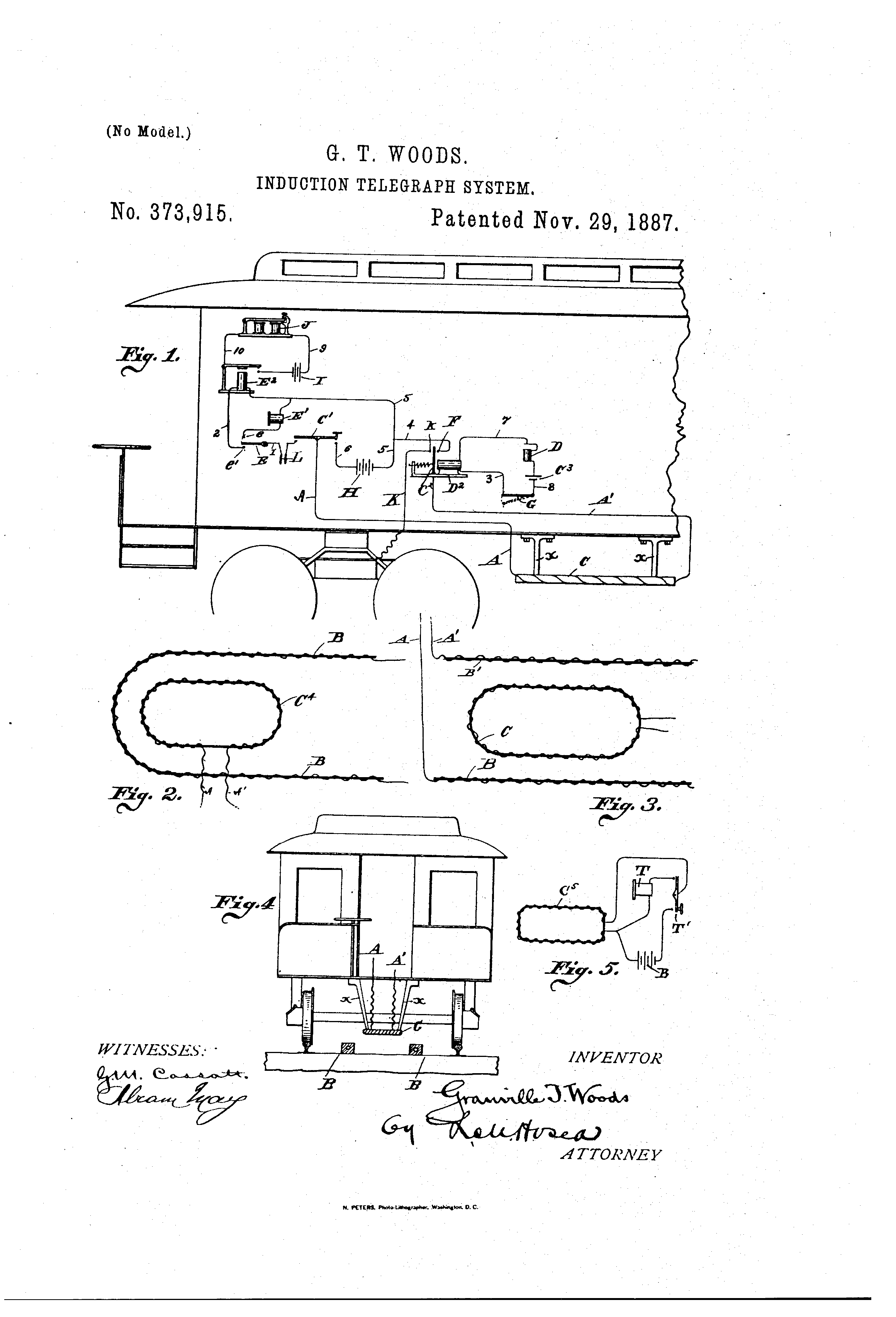 Induction telegraph system – Granville T. Woods – 1887 – Patent ...