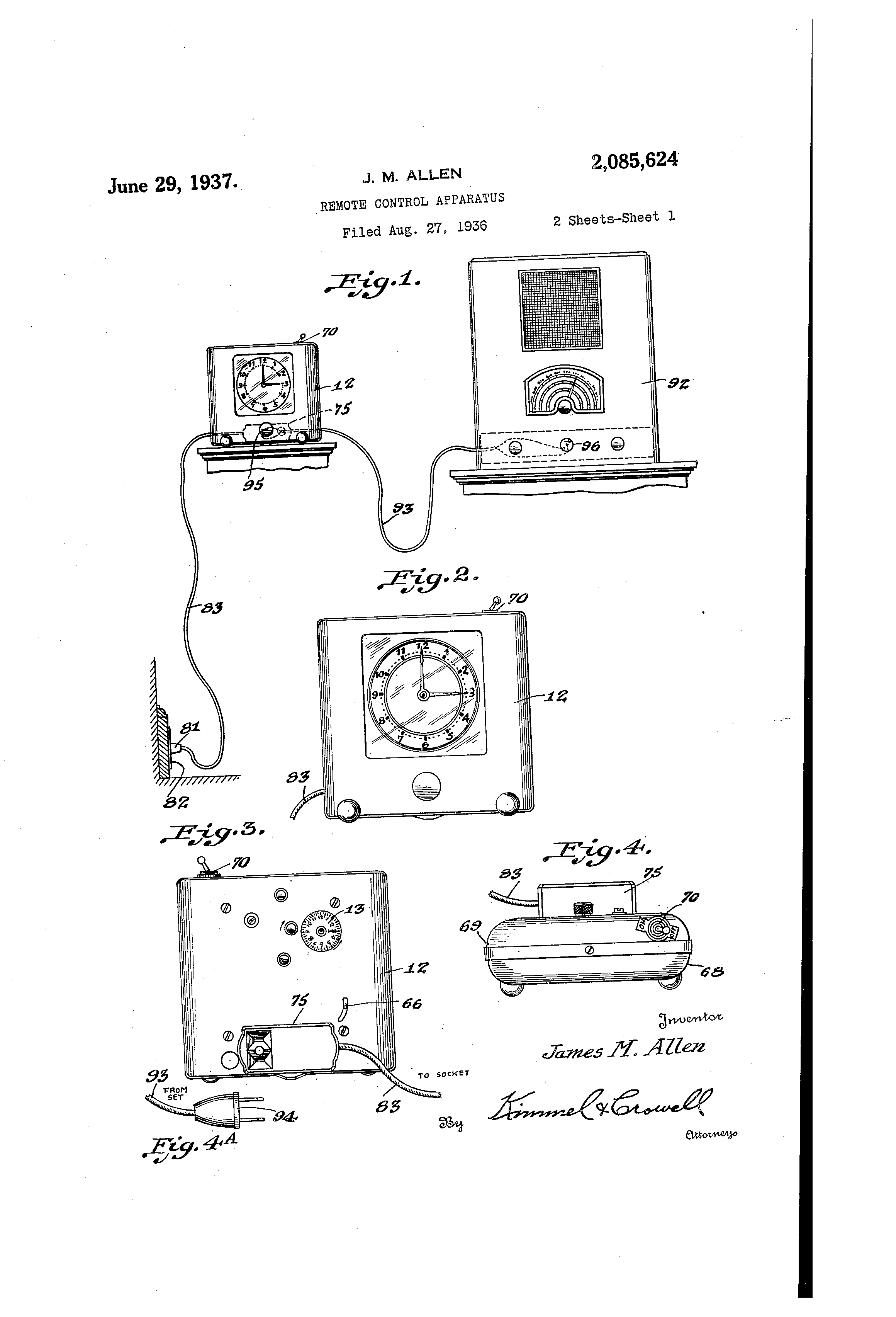 Remote control apparatus – James Matthew Allen – 1937 – Patent ...