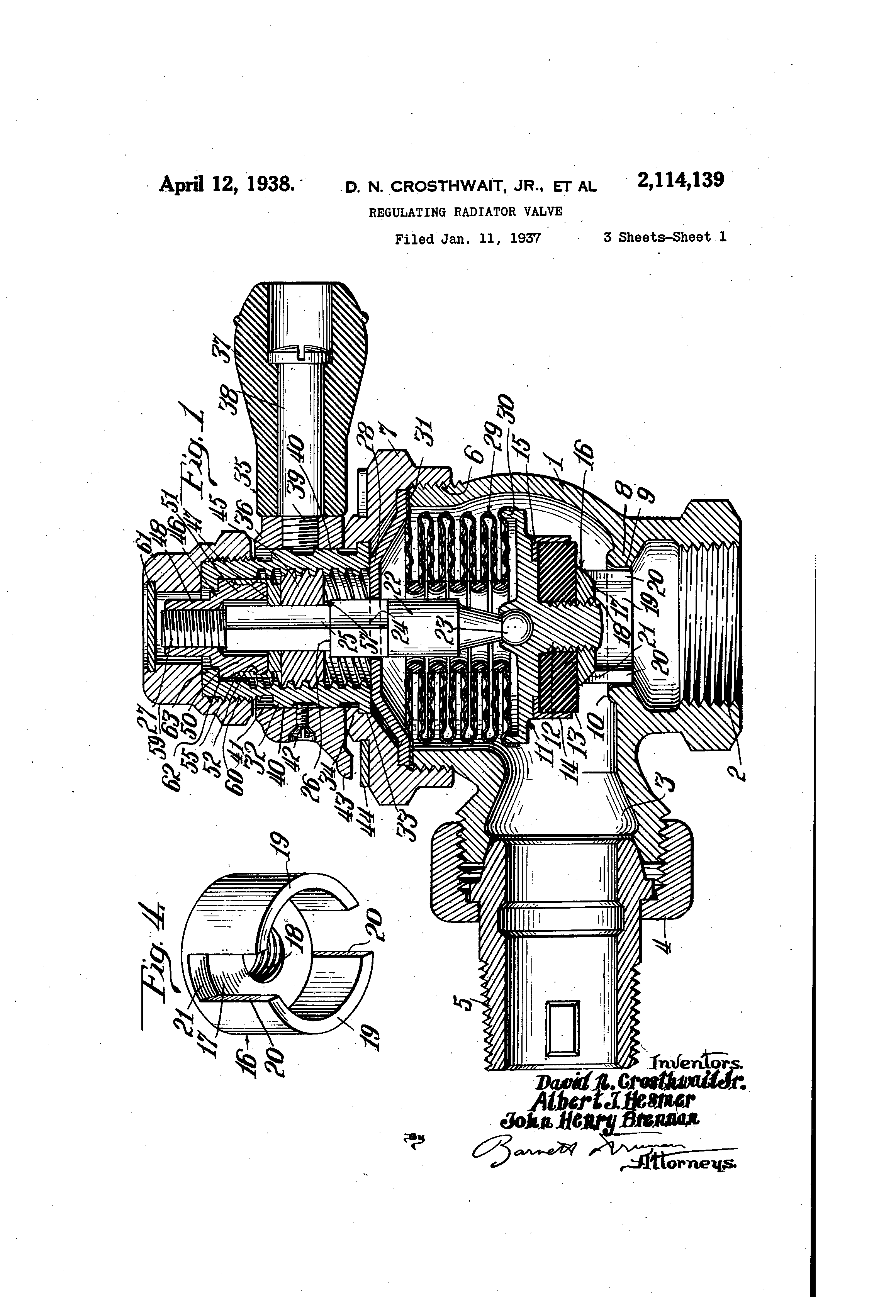 Regulating radiator valve – David Nelson Crosthwait, Jr – 1938 – Patent ...